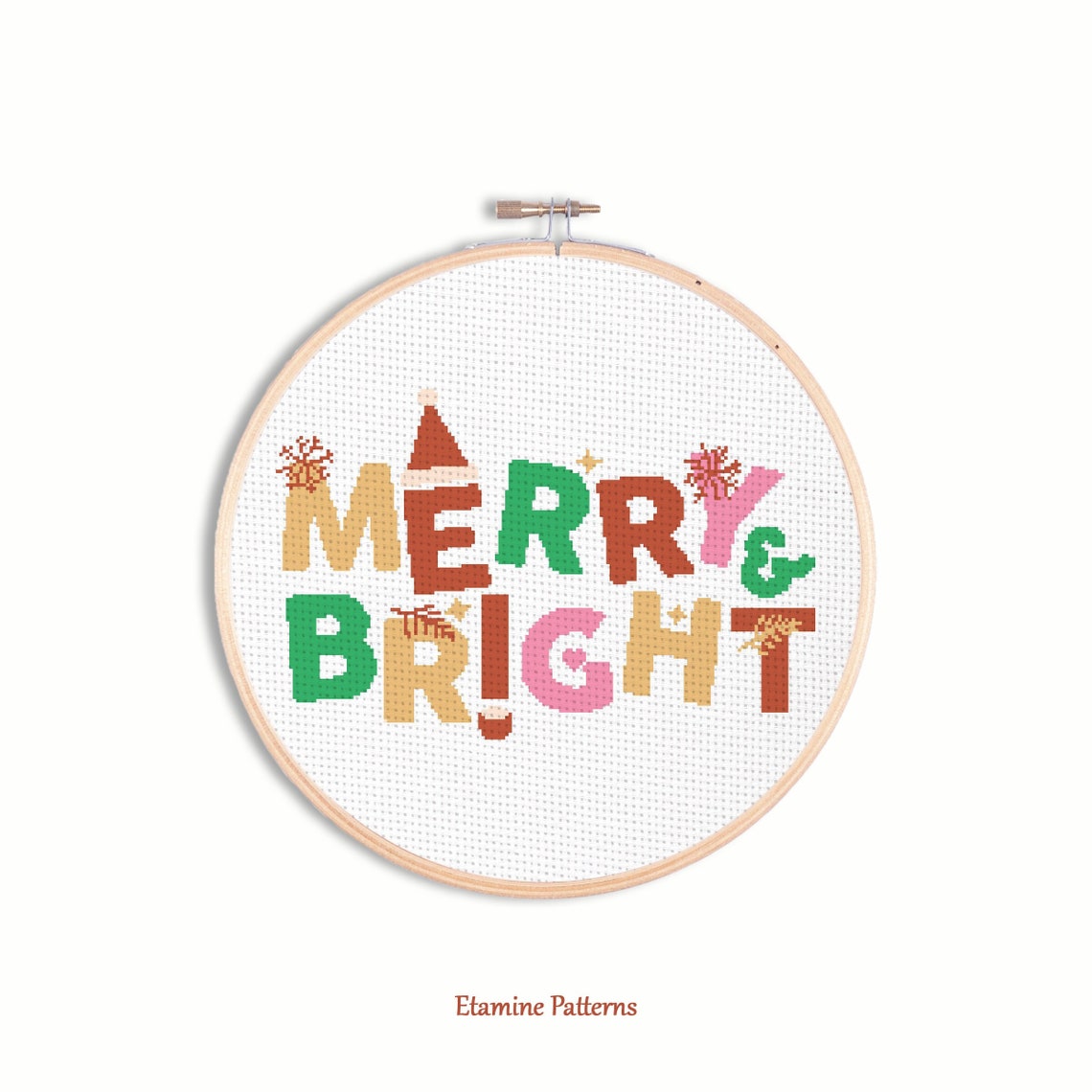 Merry and Bright Cross Stitch Pattern Pdf, Modern Cross Stitch Pattern ...