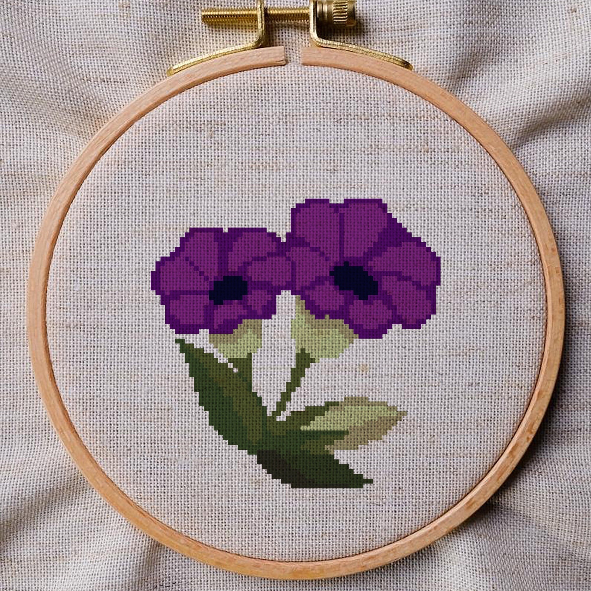 Purple Flowers Cross Stitch Pdf Pattern, Modern Floral Cross Stitch ...
