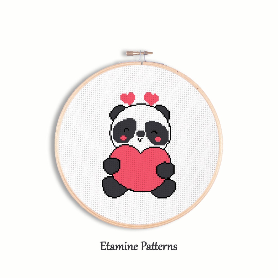 Panda With Heart Cross Stitch Pattern: Animal Valentine (PDF) - Etsy