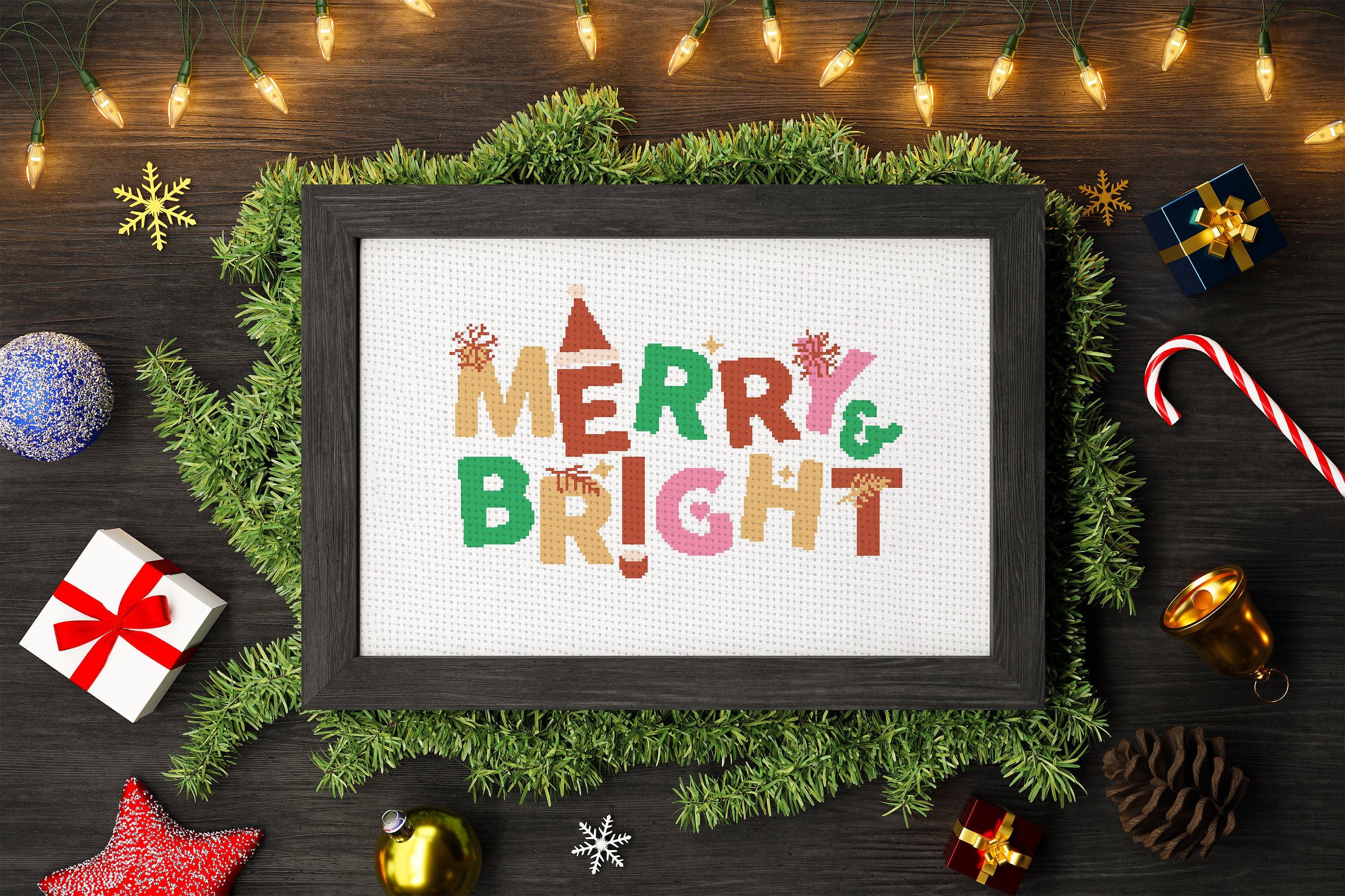 Merry and Bright Cross Stitch Pattern Pdf, Modern Cross Stitch Pattern ...