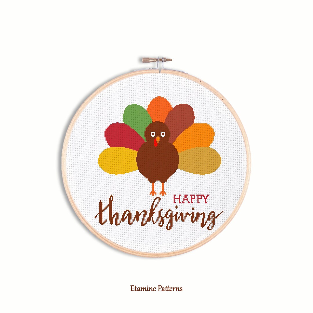 Happy Thanksgiving Cross Stitch Pattern Pdf, Turkey Cross Stitch ...