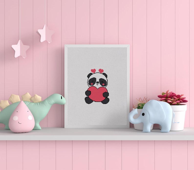 Panda With Heart Cross Stitch Pattern Pdf, Animal Cross Stitch Pattern ...
