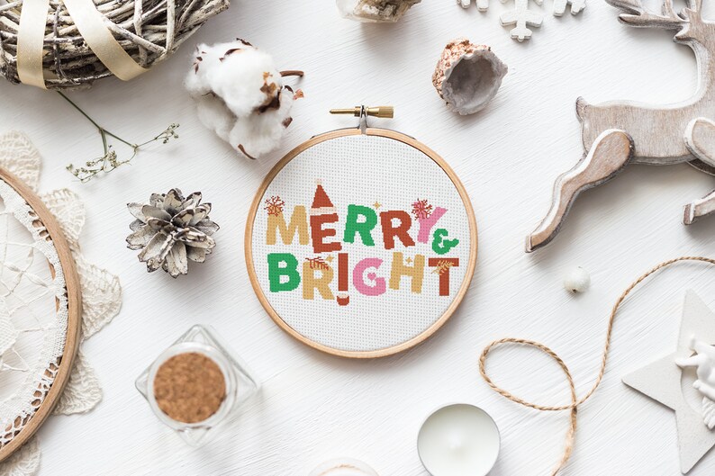 Merry and Bright Cross Stitch Pattern Pdf, Modern Cross Stitch Pattern ...