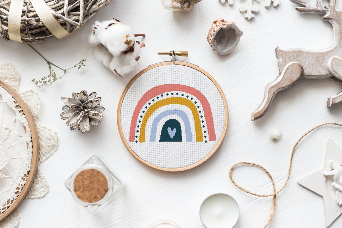 Boho Rainbow Cross Stitch Pattern Pdf Modern Rainbow Cross - Etsy