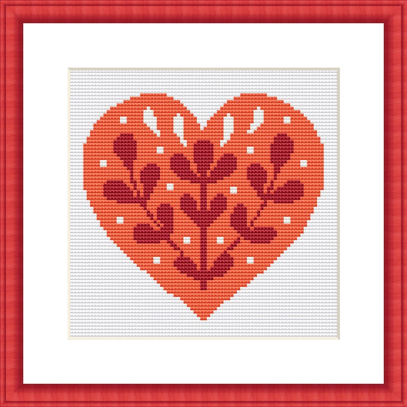 Folk Art Heart Cross Stitch PDF Pattern, Valentine Embroidery - Etsy