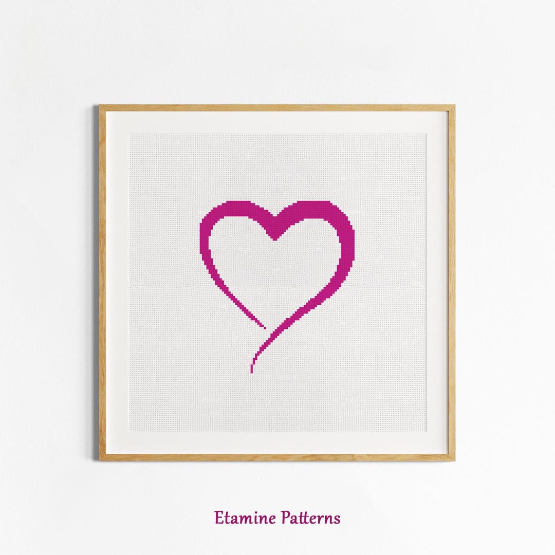 Pink Heart Cross Stitch Pattern, Instant Download PDF Easy Valentine's ...