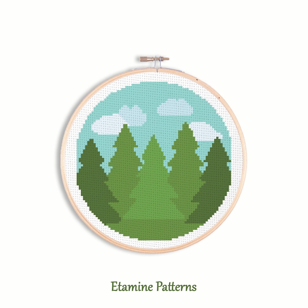 Forest Landscape Cross Stitch Pattern: Modern Nature Chart (PDF ...