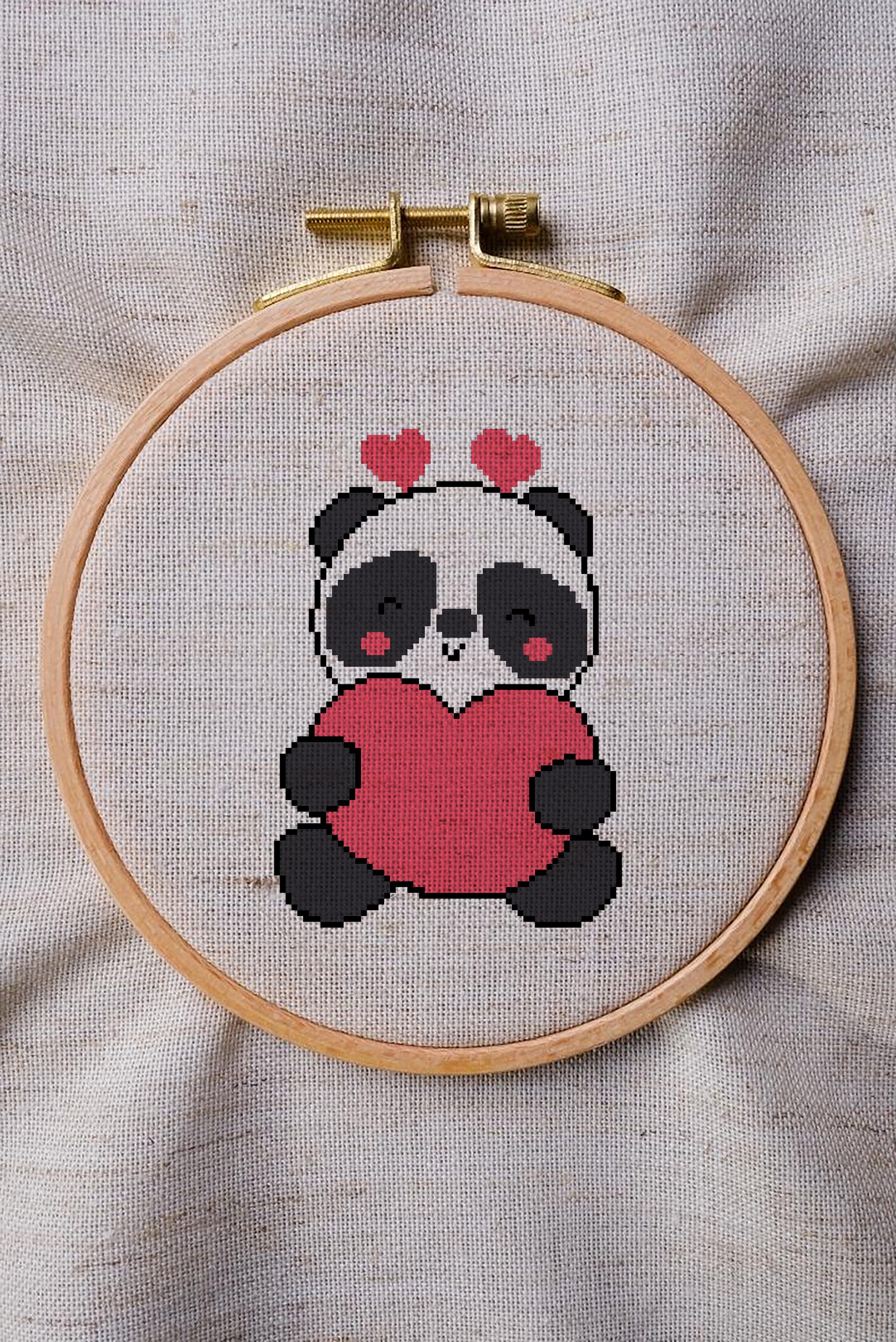 Panda With Heart Cross Stitch Pattern Pdf, Animal Cross Stitch Pattern ...