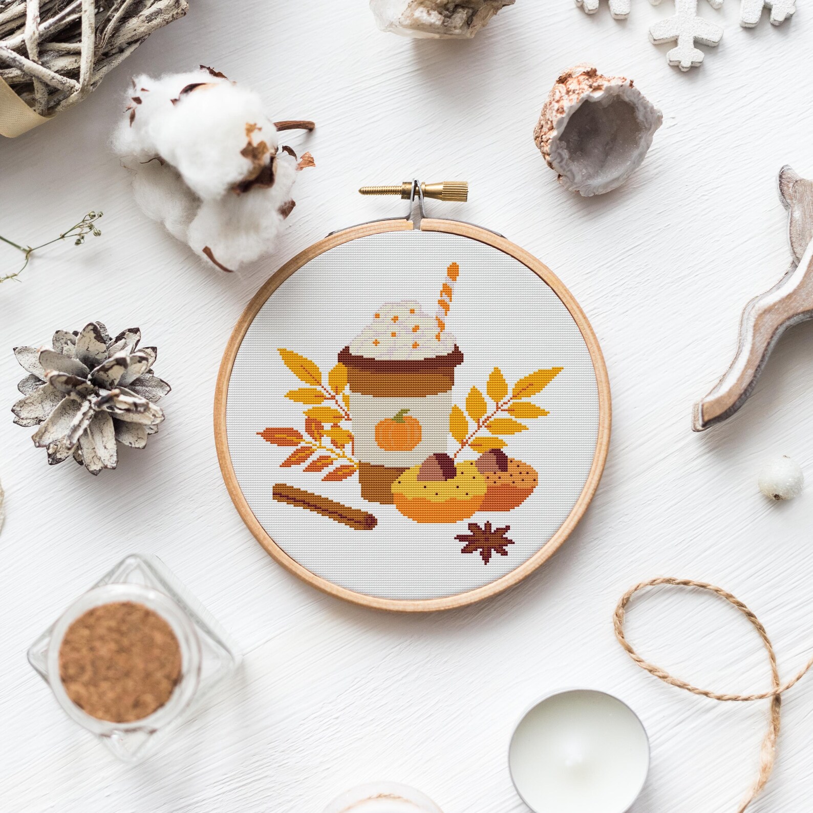 Pumpkin Spice Latte Cross Stitch Pattern, Instant Download PDF Autumn ...