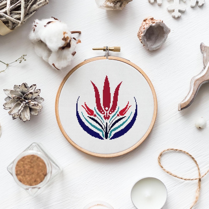 Tulip Cross Stitch PDF Pattern: Turkish Motif Floral Embroidery - Etsy