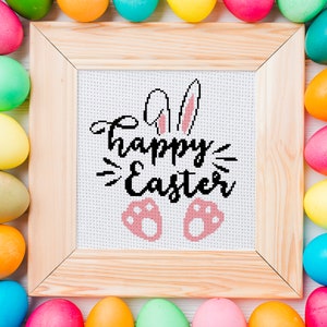 Happy Easter Cross Stitch Pattern, Digital PDF Counted Cross Stitch Chart, Happy Easter Text ...