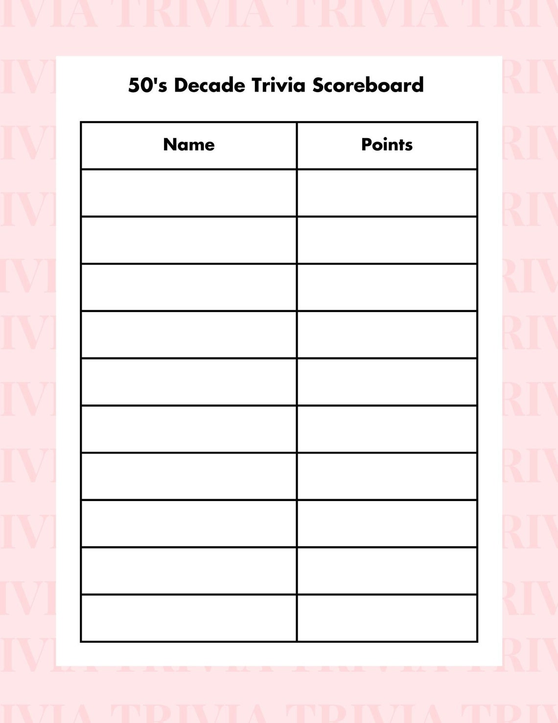 50s Themed Trivia Questions | 1950s Quiz Game | Fifties Trivia | Bar ...