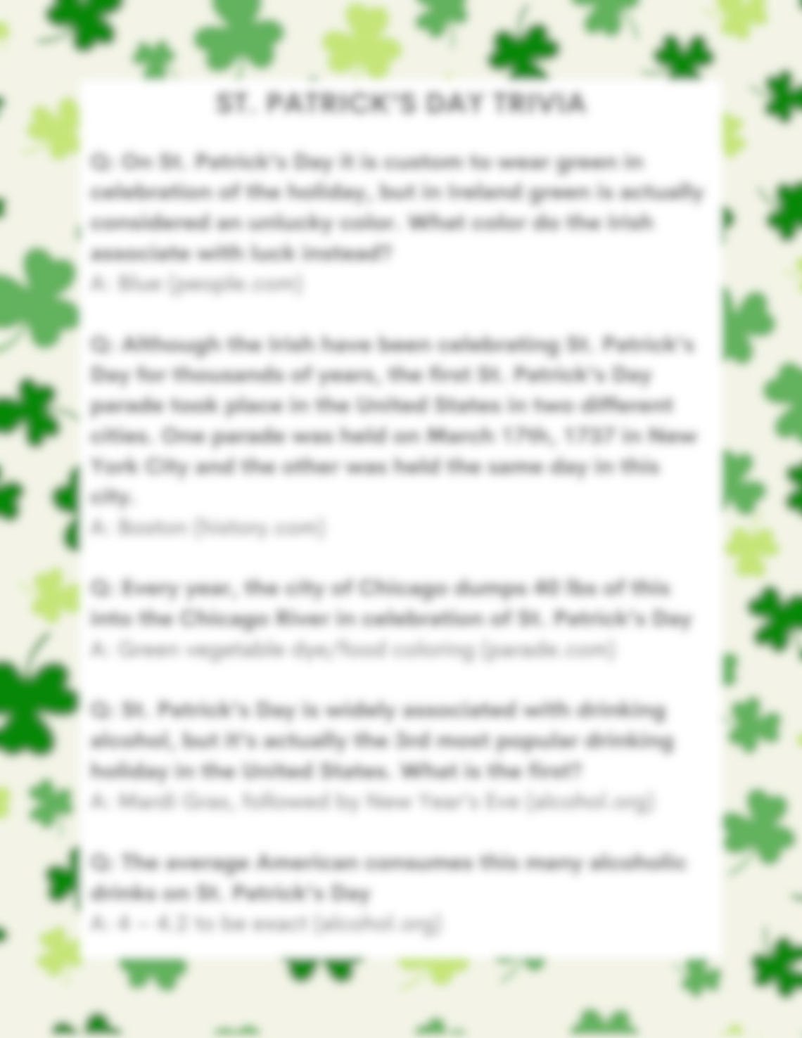 St. Patrick's Day Trivia Questions | Saint Patrick's Day Quiz Game | St ...