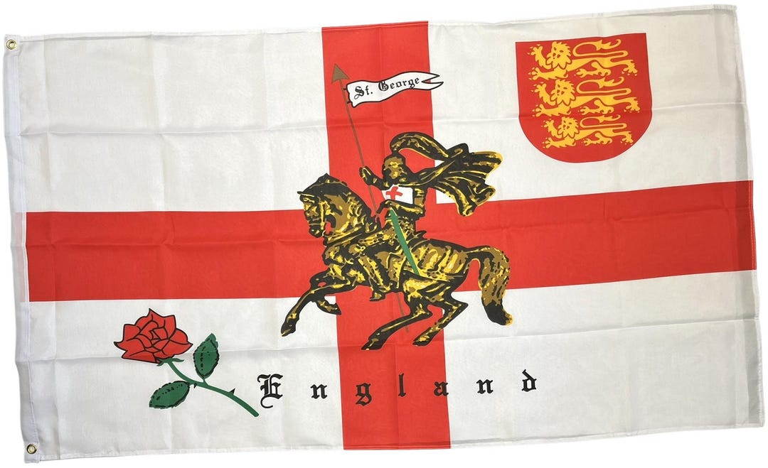 English Rose Lion Flag Heavy Duty 5ft X 3ft Extra Strong 110D Knitted ...