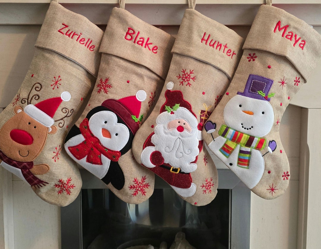 Embroidered Christmas Stocking, Hessian Christmas Stocking Personalised ...
