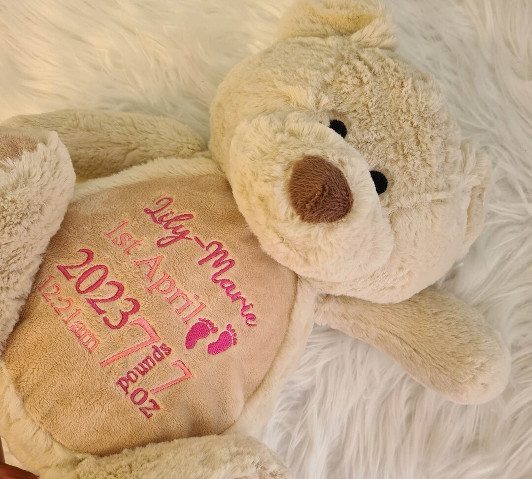Personalised Teddy Bear Embroidered With Babies Birth Details Makes a ...