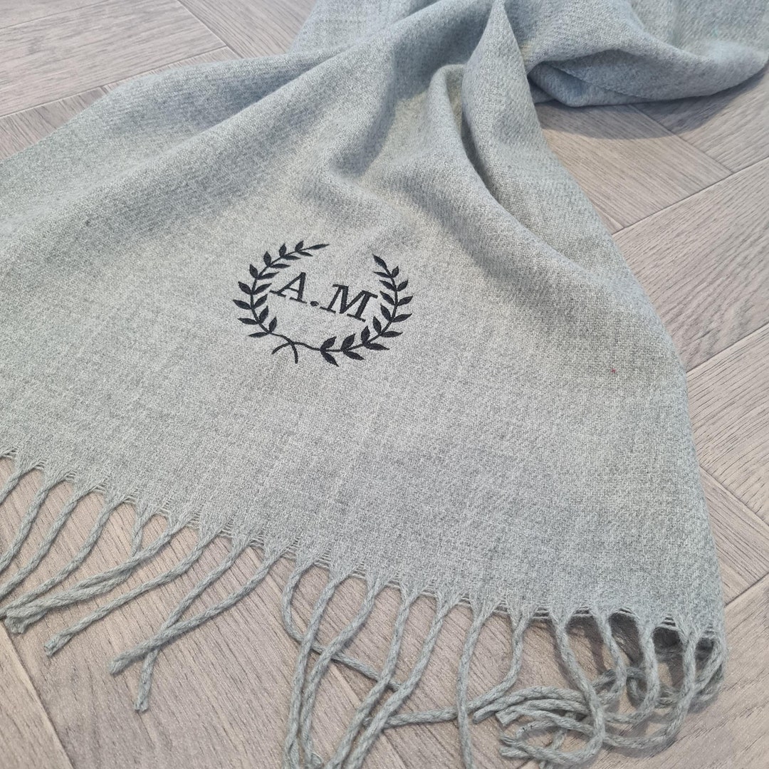 Personalised Grey Scarf Embroidered With Initials Gift for Her - Etsy