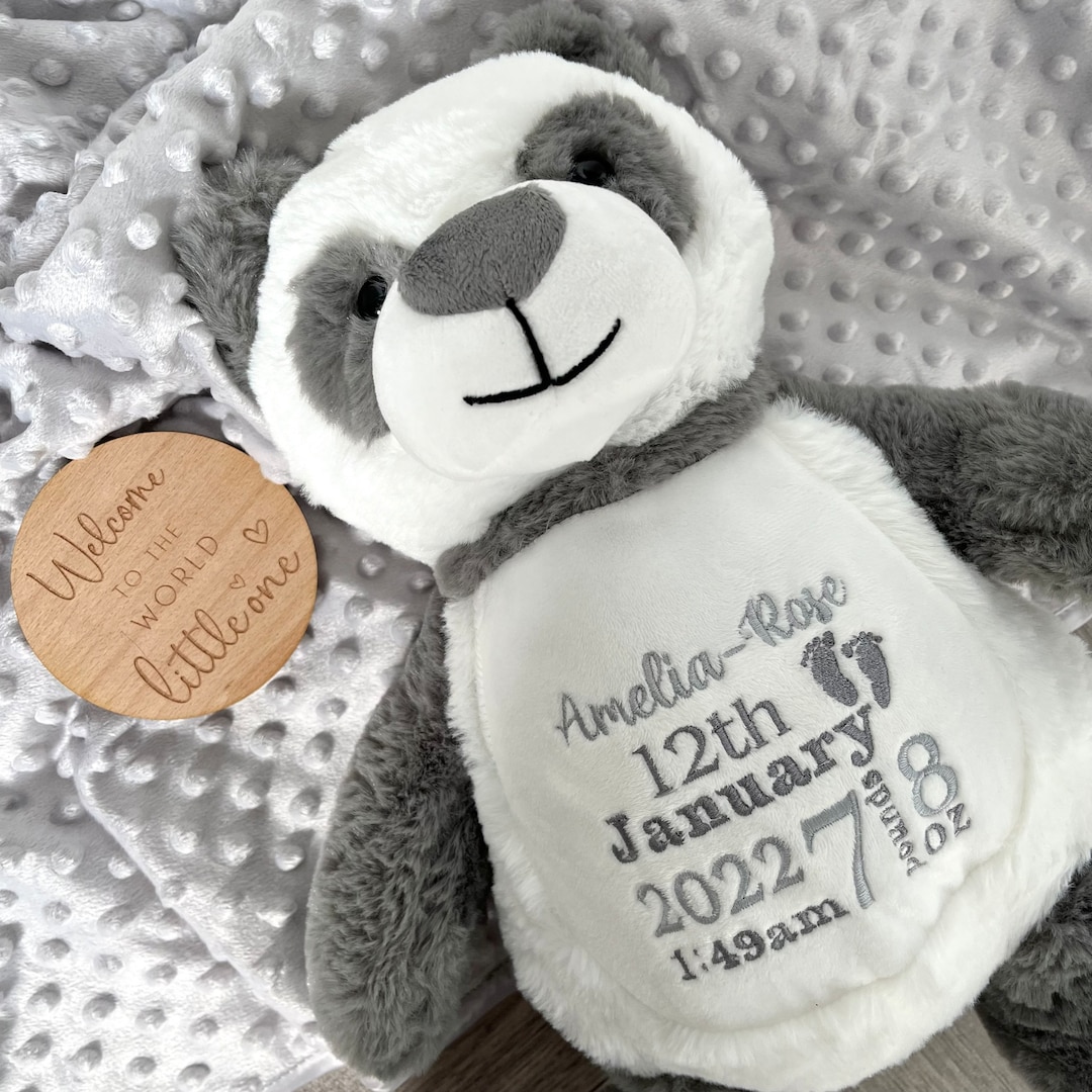 Personalised Teddy Bear Embroidered With Babies Birth Details Makes a ...