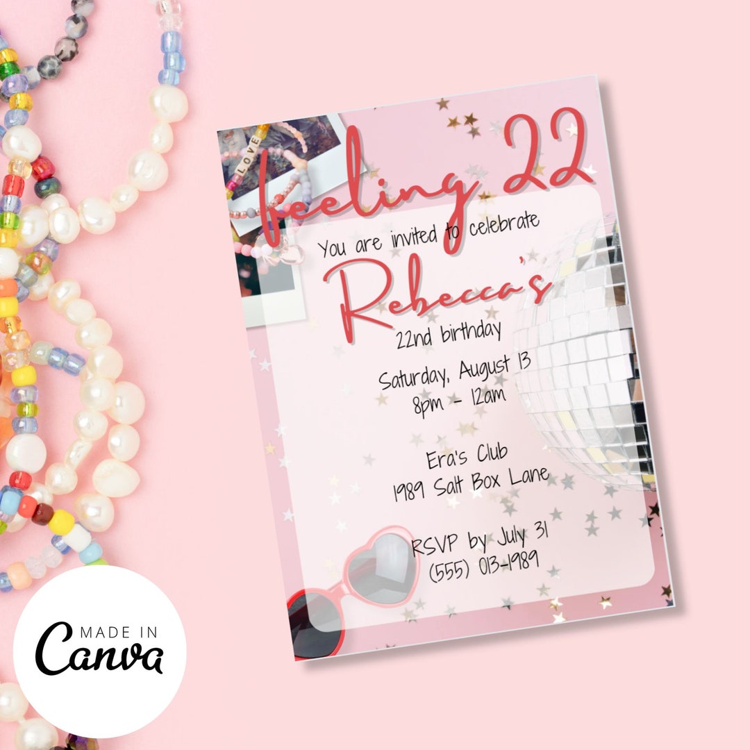 Feeling 22 Birthday Invitation Customizable Canva Template Printable ...