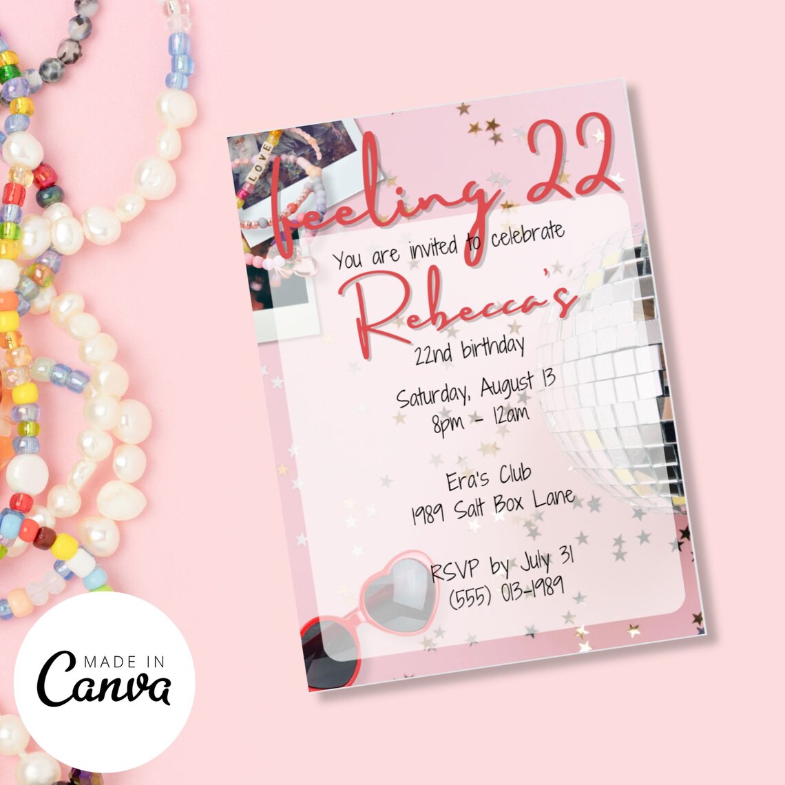 Feeling 22 Birthday Invitation Customizable Canva Template Printable ...