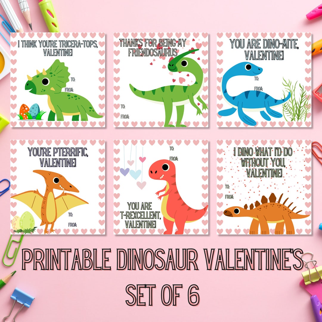 Dinosaur Kids Classroom Valentine's Day Cards Printable Instant ...