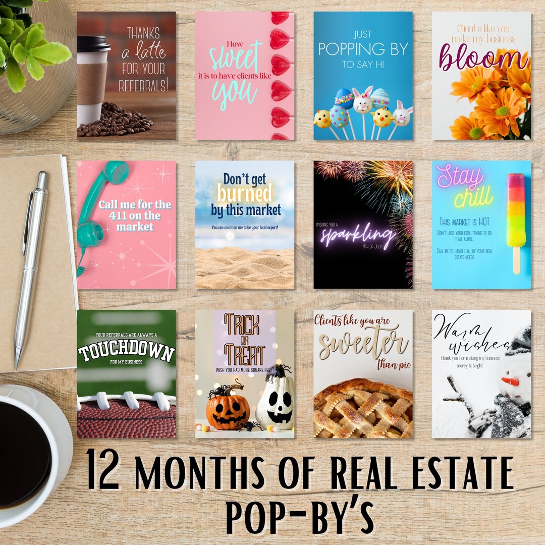12 Months of Real Estate Pop-by's (instant Digital Download) | Pop by Tags Monthly Seasonal ...