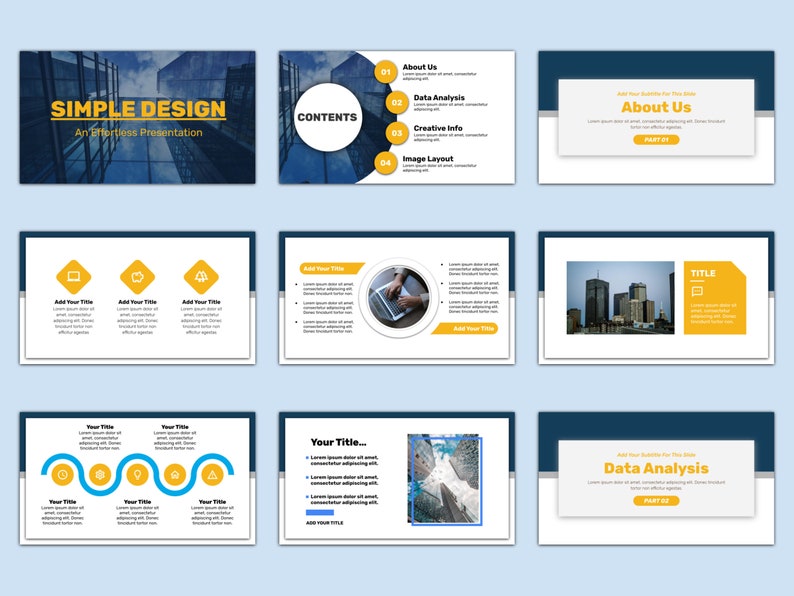 Basic Presentation Template | Powerpoint | Simple | Blue & Yellow Theme ...