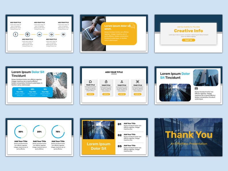 Basic Presentation Template | Powerpoint | Simple | Blue & Yellow Theme ...