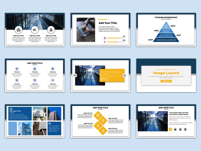 Basic Presentation Template | Powerpoint | Simple | Blue & Yellow Theme ...