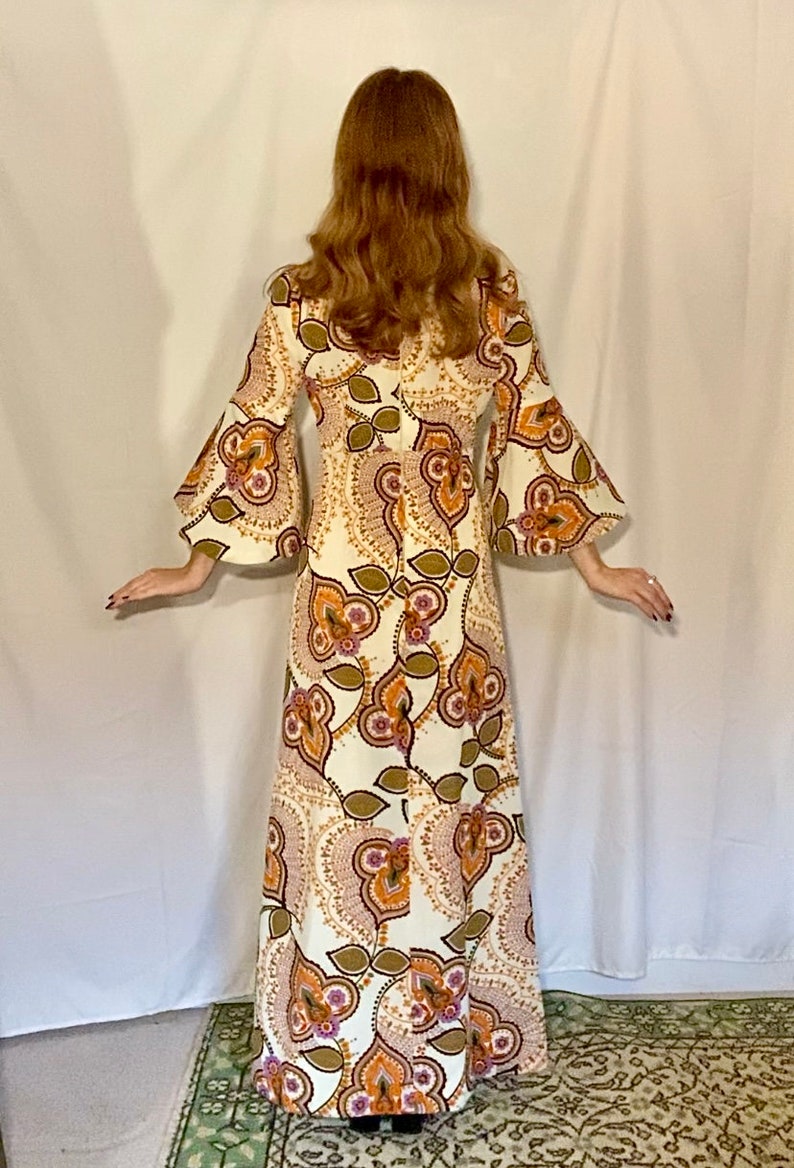 60s Trumpet Sleeve Floral Print Psychedelic Maxi Dress - Etsy
