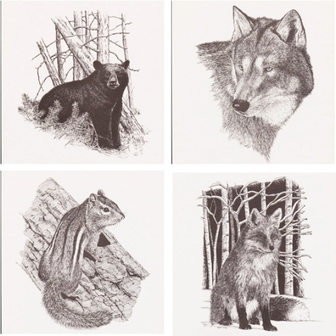 Vintage Barry Nehr Wildlife Prints / Bear, Wolf, Fox, Chipmunk / Seven ...