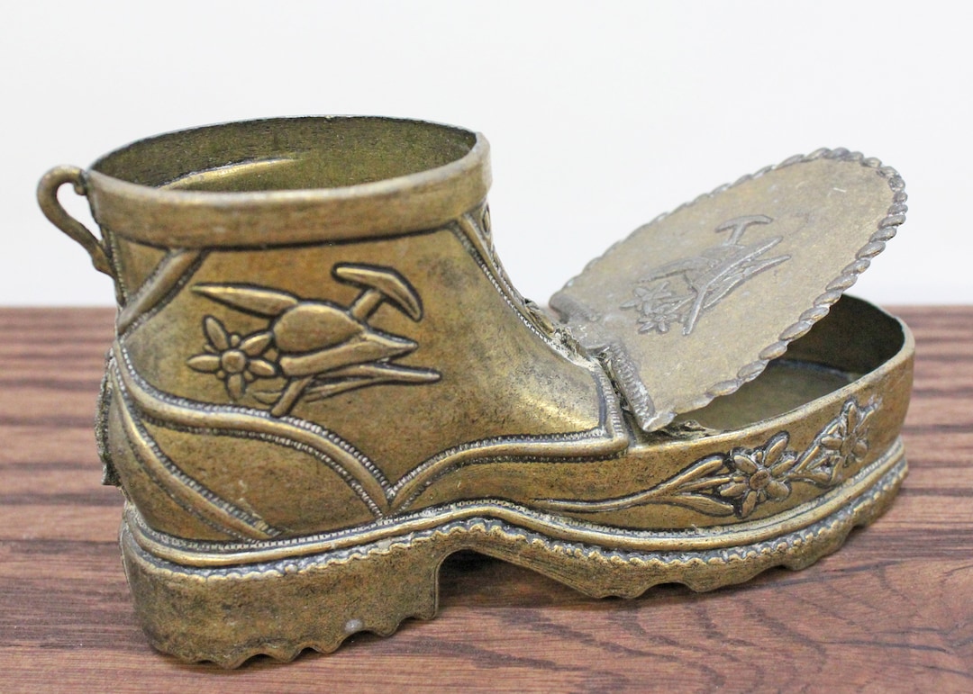 Vintage Brass Boot Shoe / Ashtray Cigarette Holder / Trinket Box ...