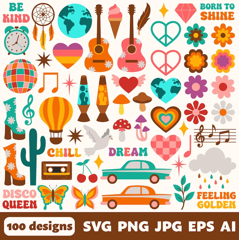 Groovy 70s Digital Files, SVG PNG JPG, Clipart, Cut Files, Printable ...