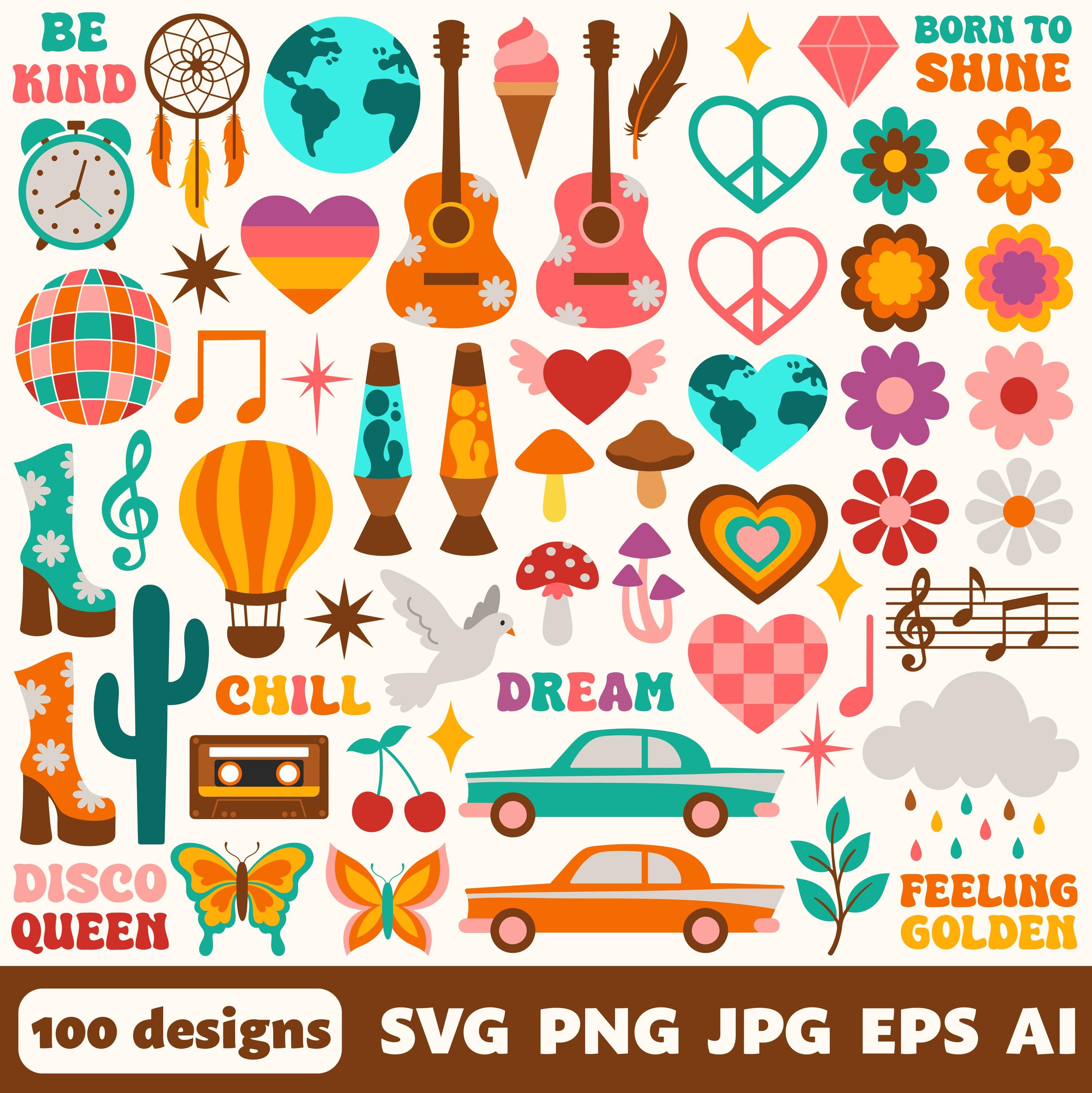 Groovy 70s Digital Files, SVG PNG JPG, Clipart, Cut Files, Printable ...