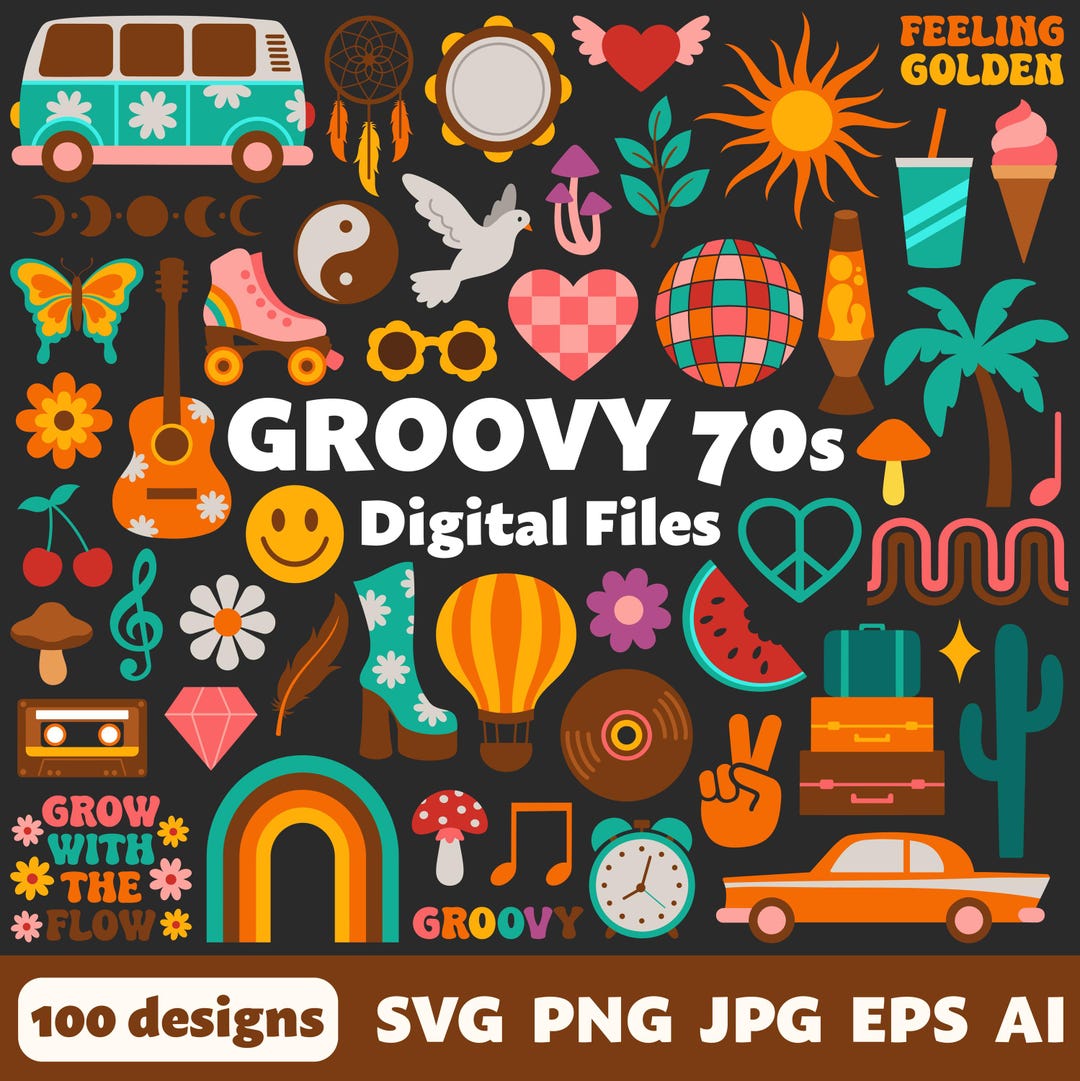Groovy 70s Digital Files, SVG PNG JPG, Clipart, Cut Files, Printable ...