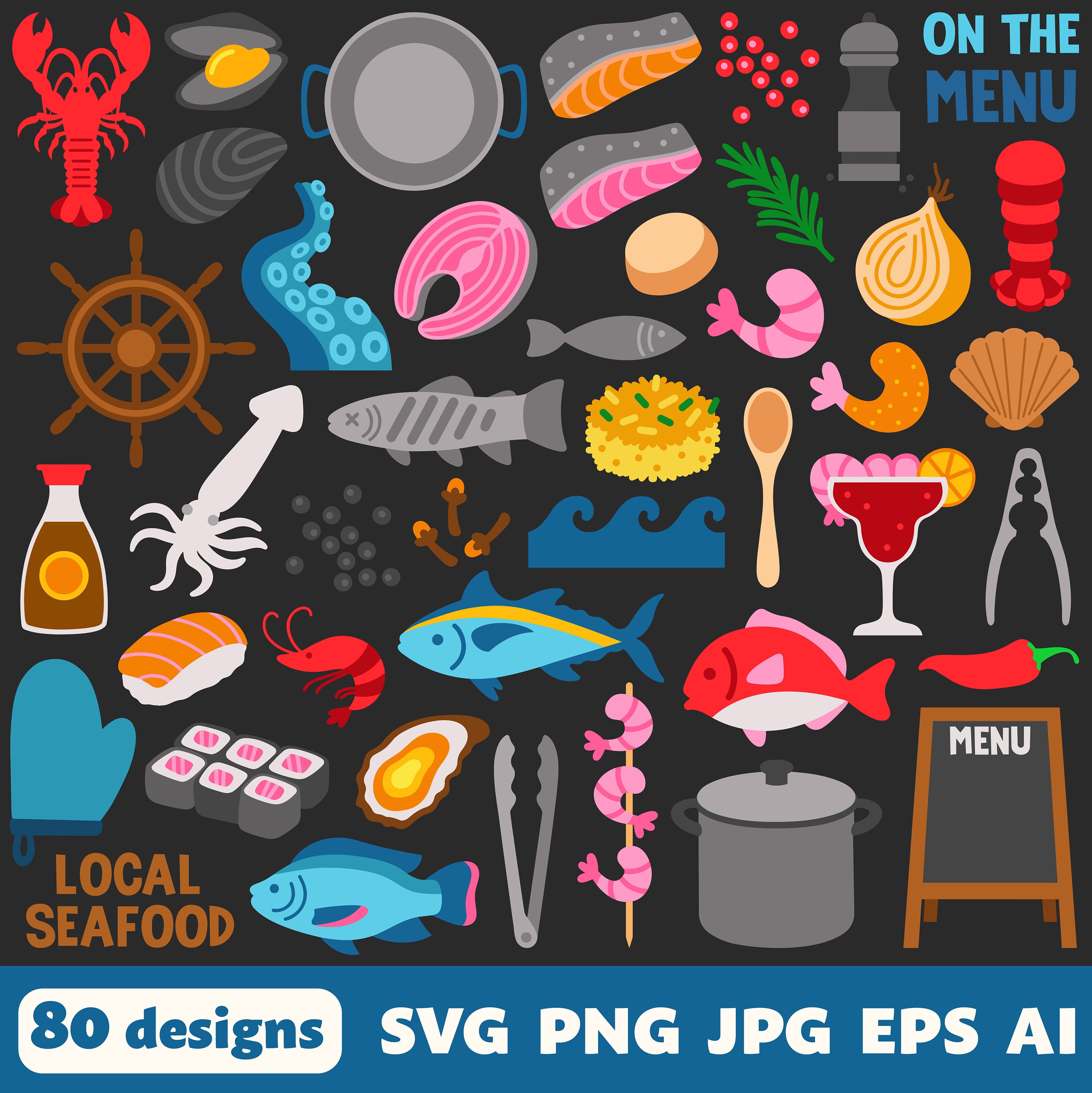 Seafood Digital Files, SVG PNG JPG, Clipart, Cut Files, Graphics ...