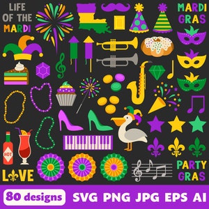 Mardi Gras Digital Files, SVG PNG JPG, Clipart, Cut Files, New Orleans ...