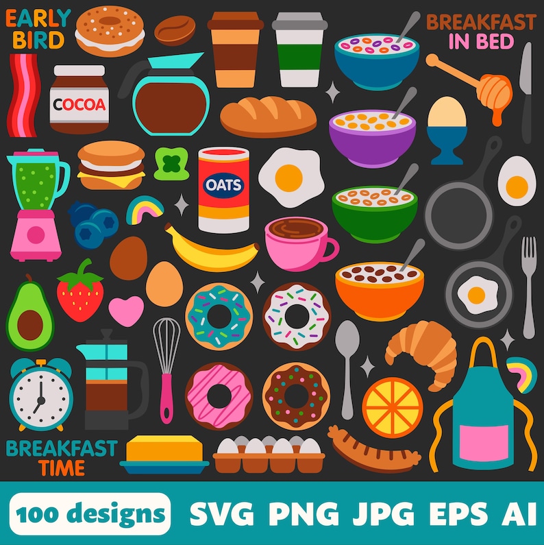 Breakfast Digital Files, SVG PNG JPG, Clipart, Cut Files, Cricut ...
