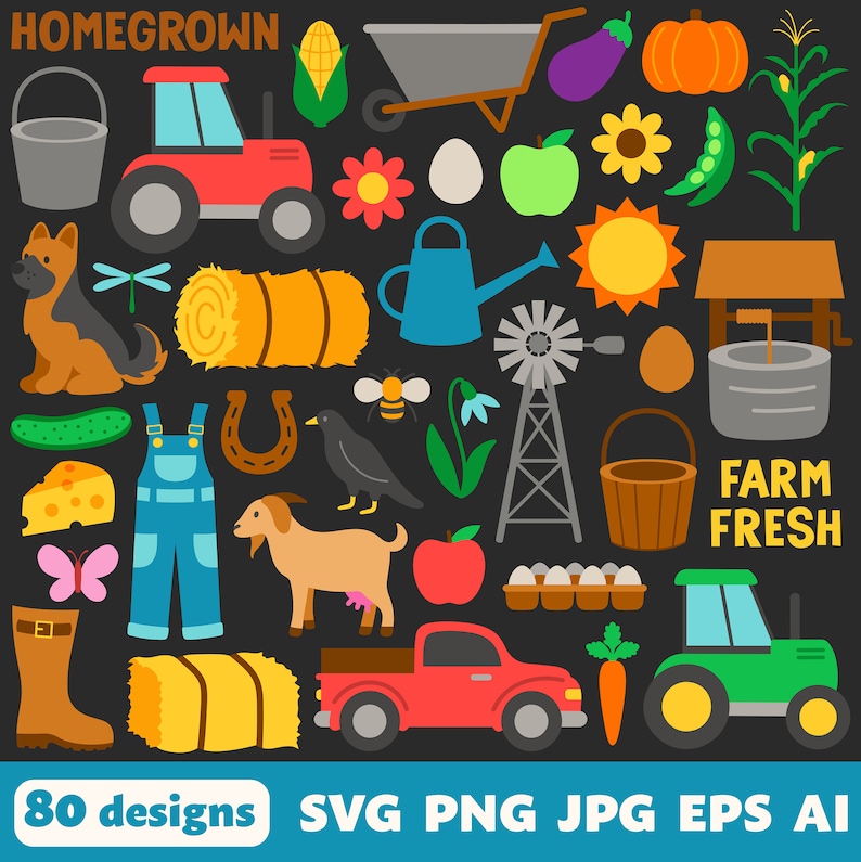 Farm Digital Files, SVG PNG JPG, Clipart, Cut Files, Cricut, Icons ...