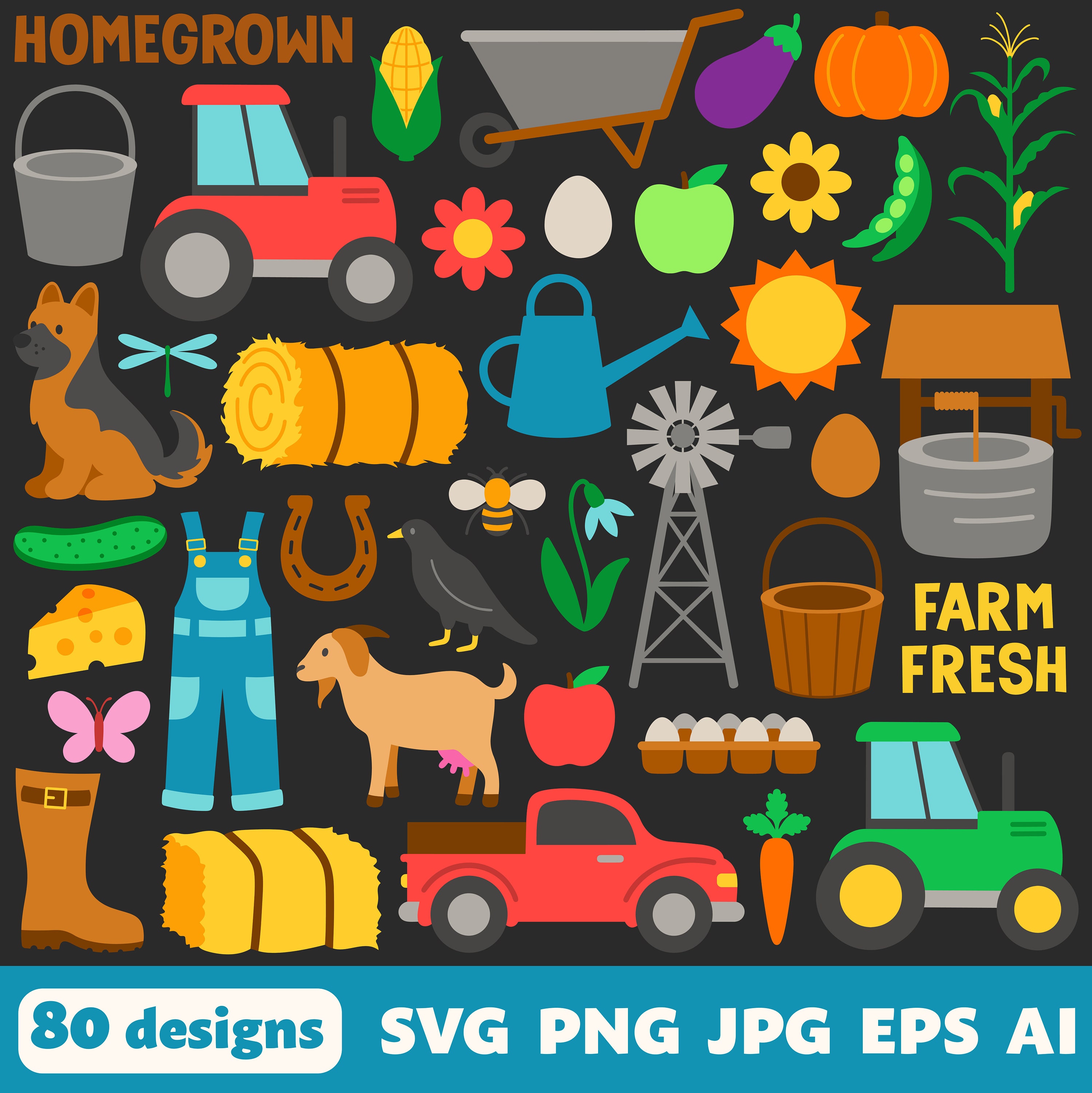 Farm Digital Files, SVG PNG JPG, Clipart, Cut Files, Cricut, Icons ...