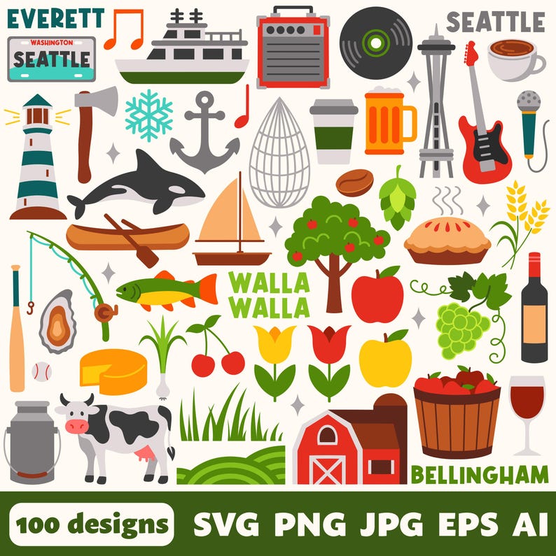 Washington State Digital Files, SVG PNG JPG, Clipart, Cut Files, Icons ...