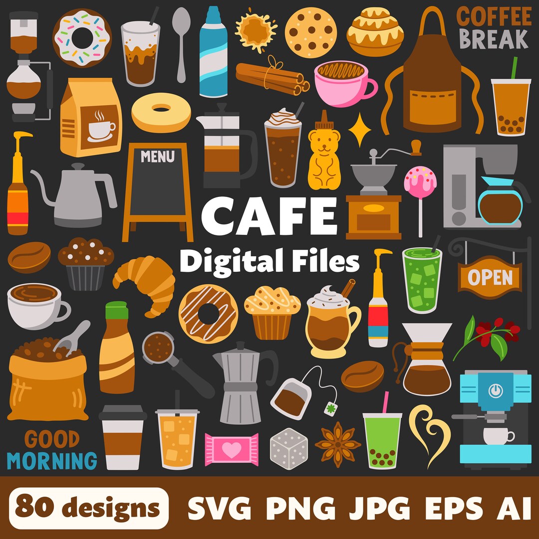 Café Digital Files, SVG PNG JPG, Clipart, Cut Files, Cricut, Printable ...