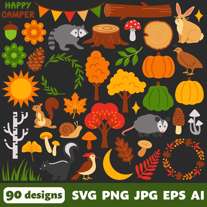 Woodland Digital Files, SVG PNG JPG, Clipart, Cut Files, Cricut, Autumn ...