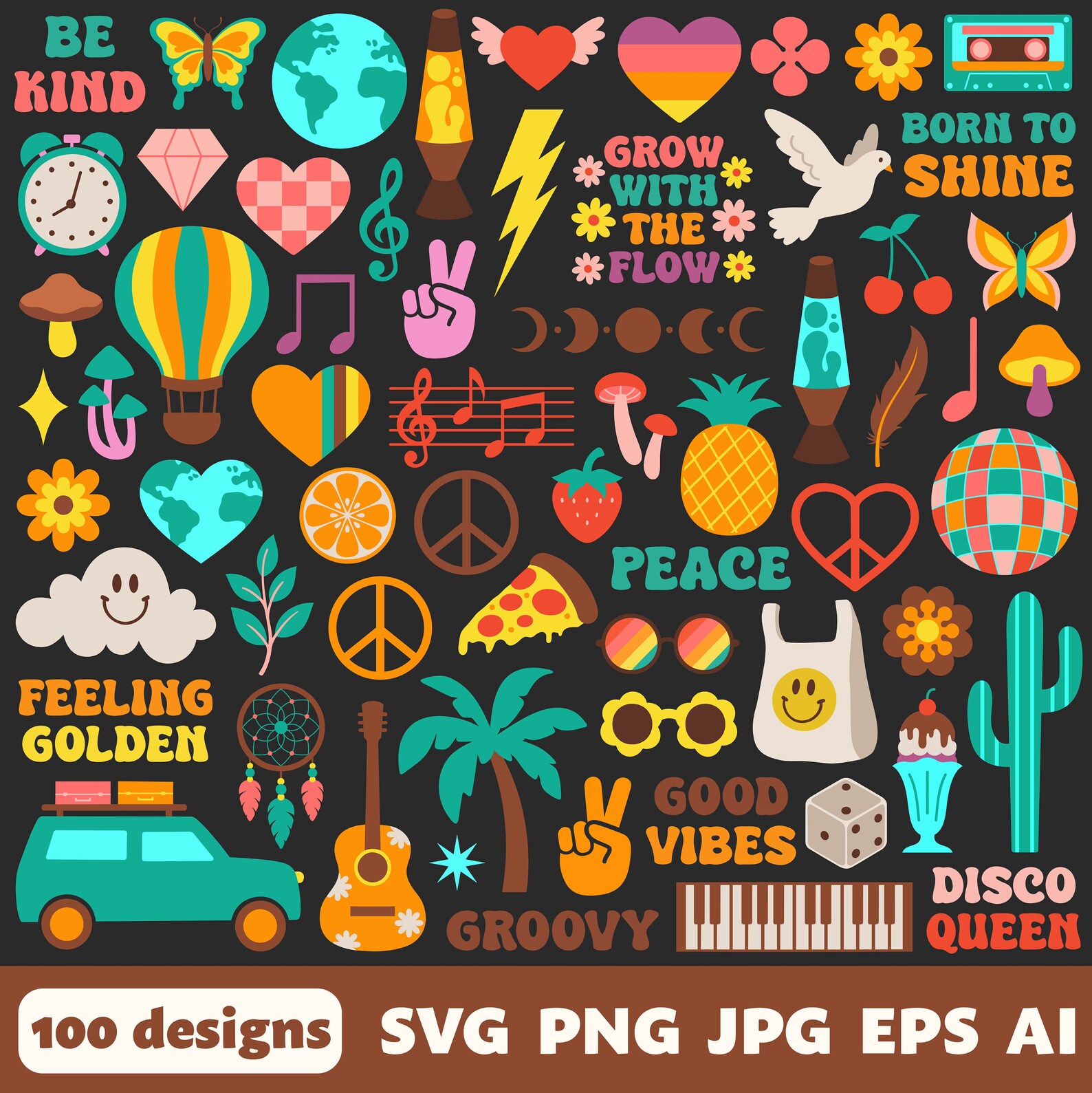 Groovy 70s Digital Files, SVG PNG JPG, Clipart, Cut Files, Graphics ...