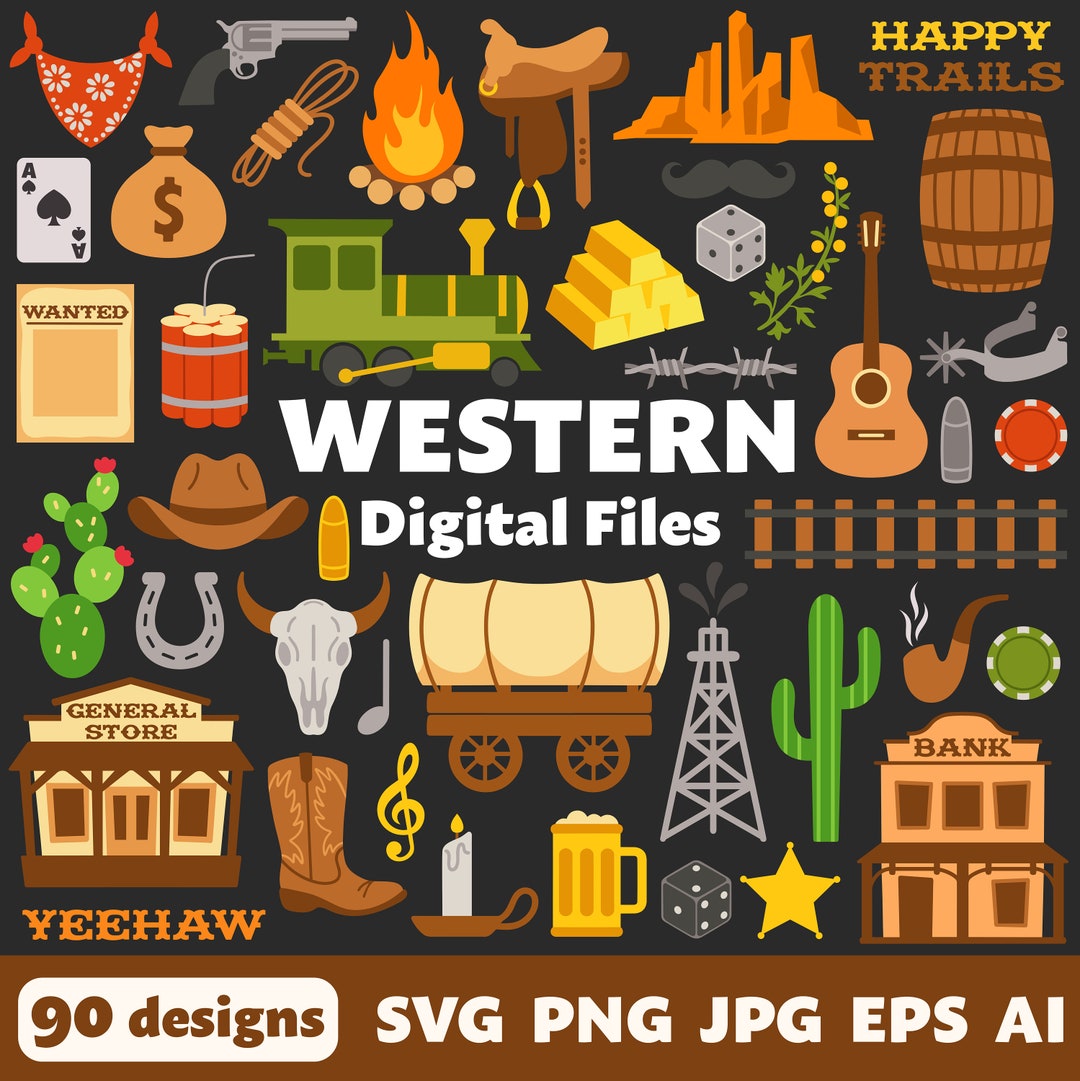 Western Digital Files, SVG PNG JPG, Clipart, Cut Files, Cricut, Icons ...