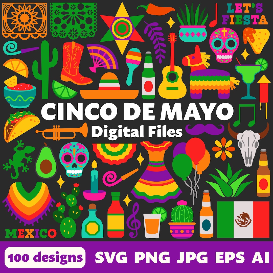 Cinco De Mayo Digital Files, SVG PNG JPG, Clipart, Cut Files, Icons ...