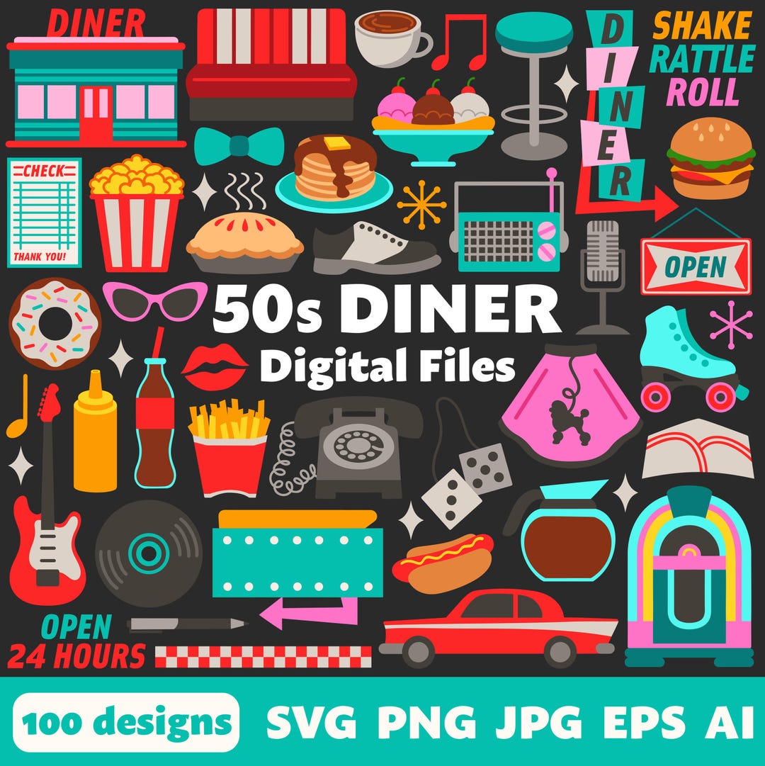50s Diner Digital Files, SVG PNG JPG, Clipart, Cut Files, Cricut, Party ...