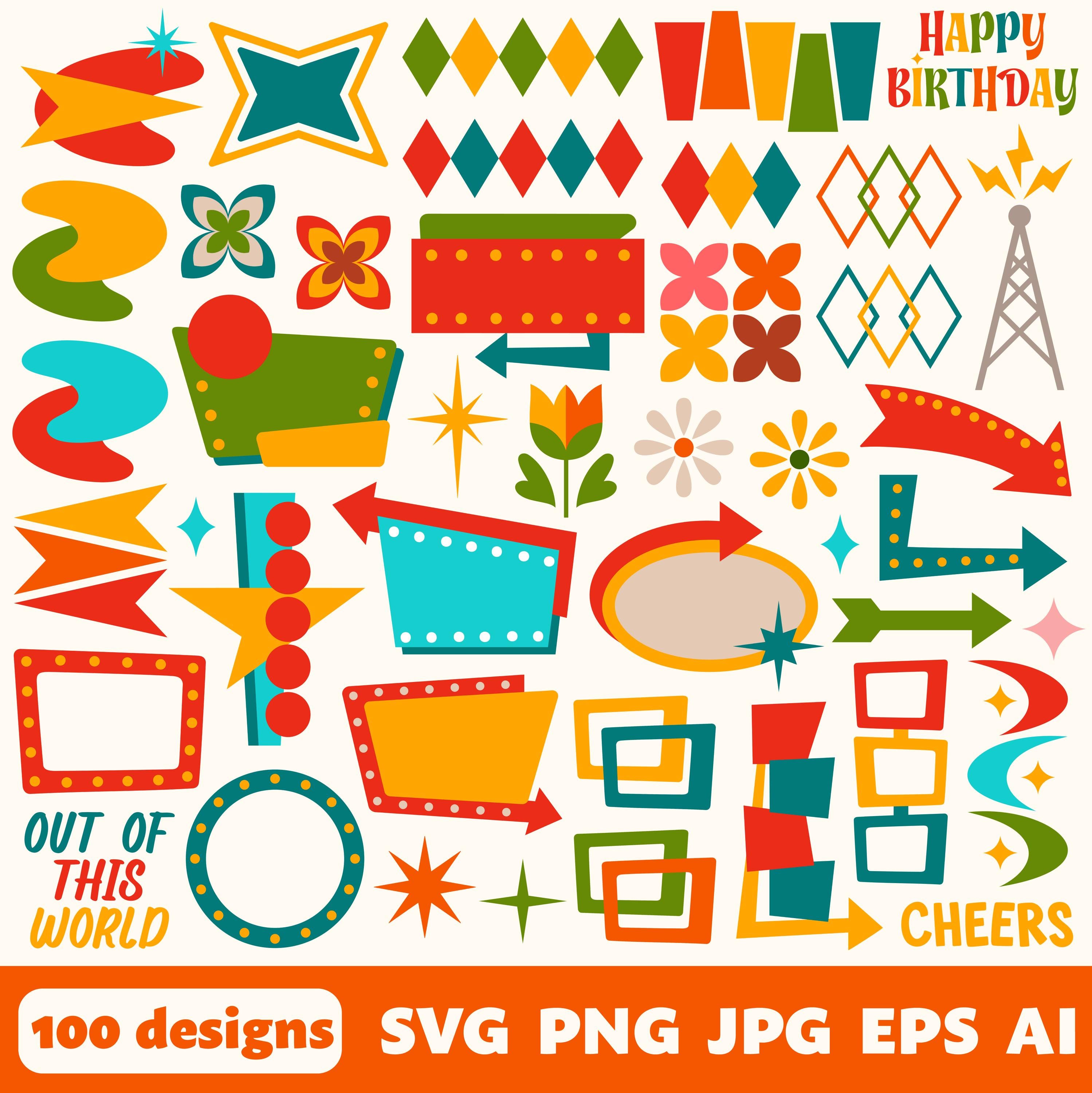 Mid Century Modern Digital Files, SVG PNG JPG, Clipart, Cut Files ...