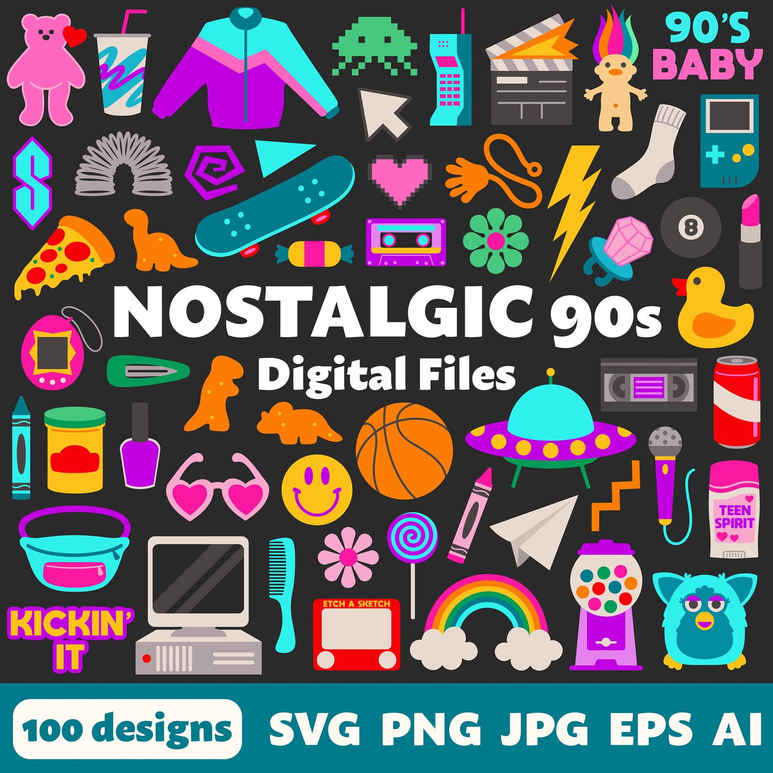 Nostalgic 90s Digital Files, SVG PNG JPG, Clipart, Cut Files, Graphics ...
