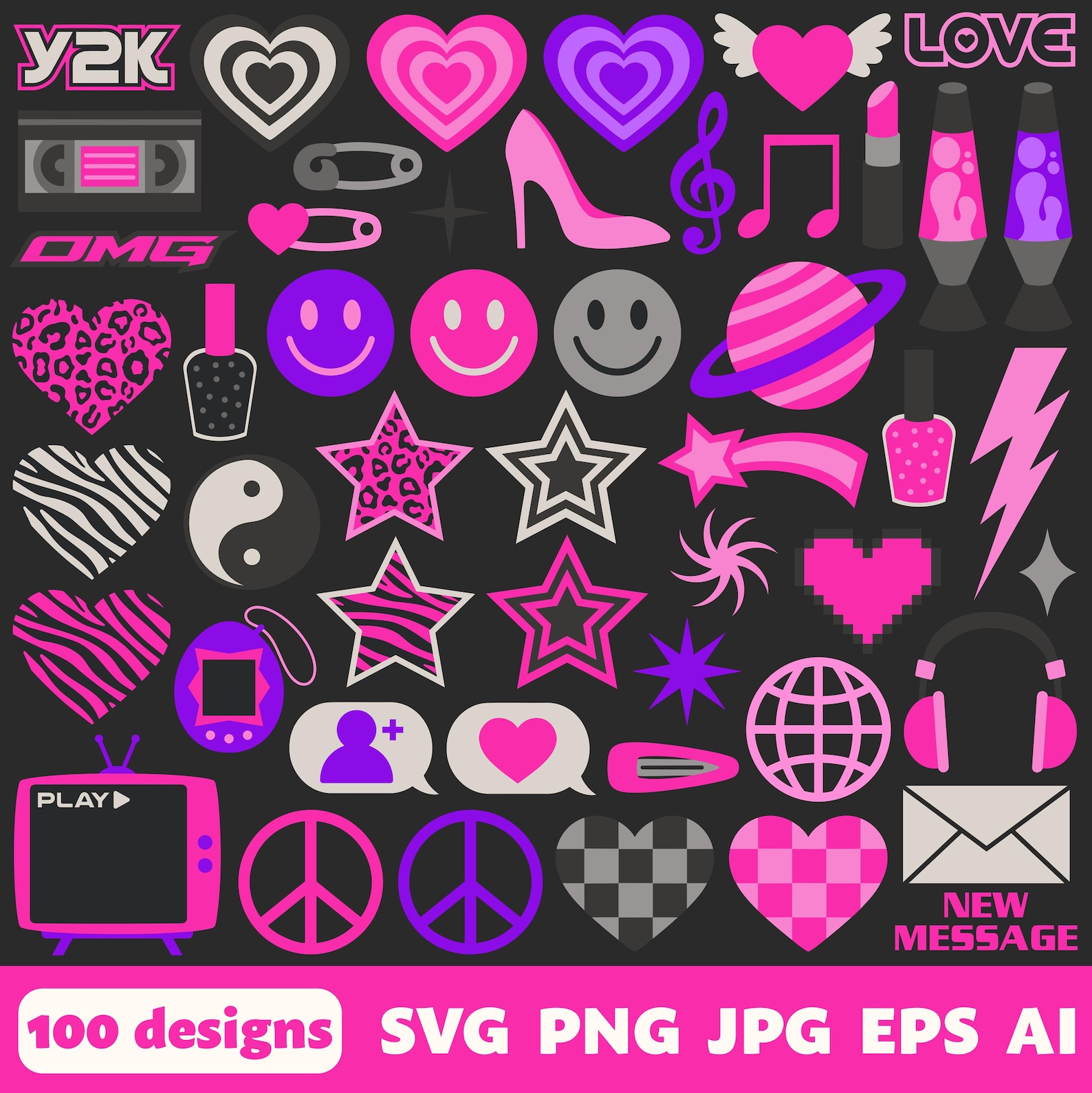 Y2K Digital Files, SVG PNG JPG, Clipart, Cut Files, Printable, Cricut ...